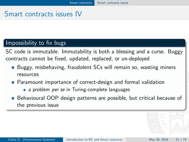 A gentle introduction to the Blockchain and Smart Contracts | PPT