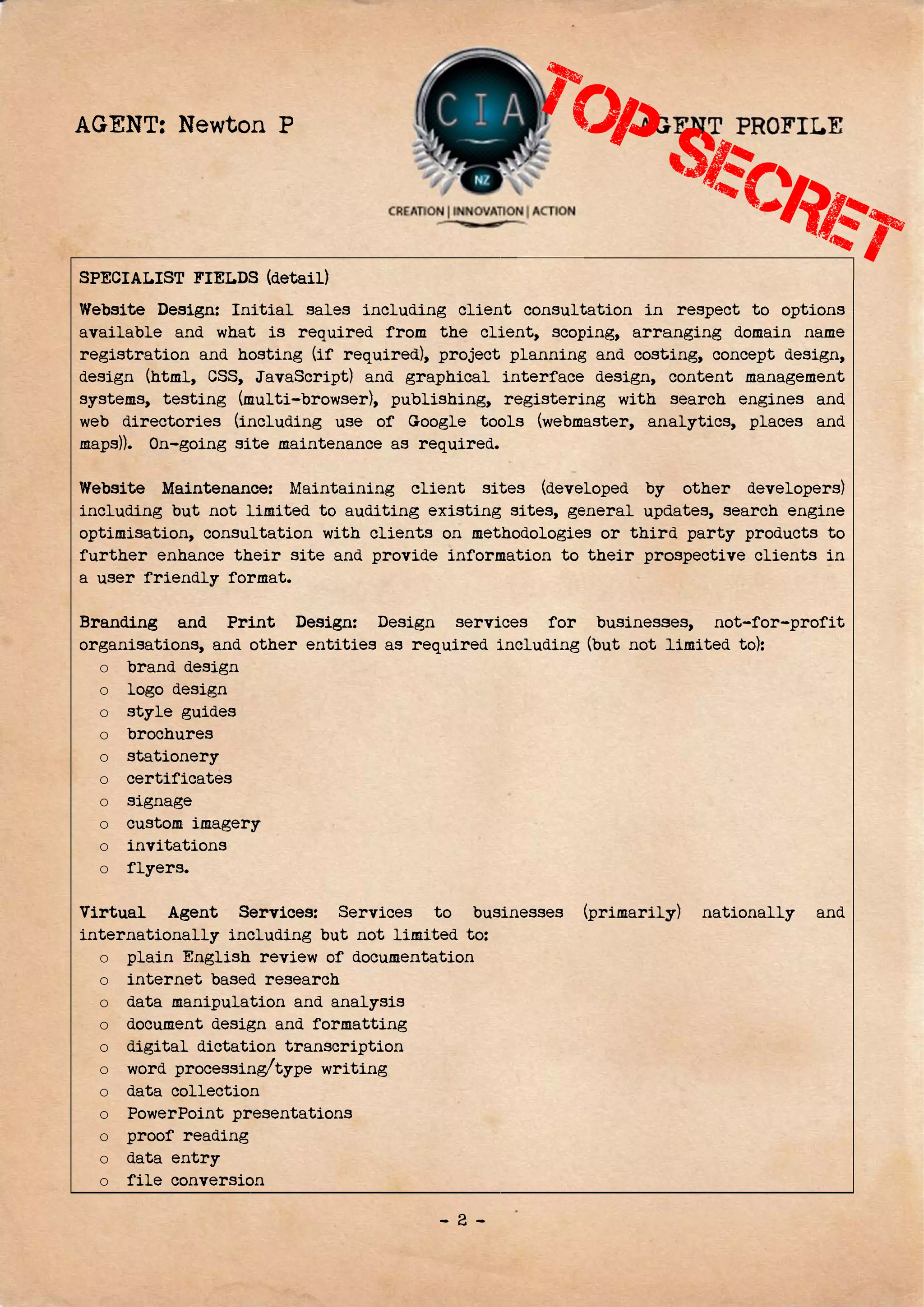 CIA - Agent Profile - Peter Newton | PDF