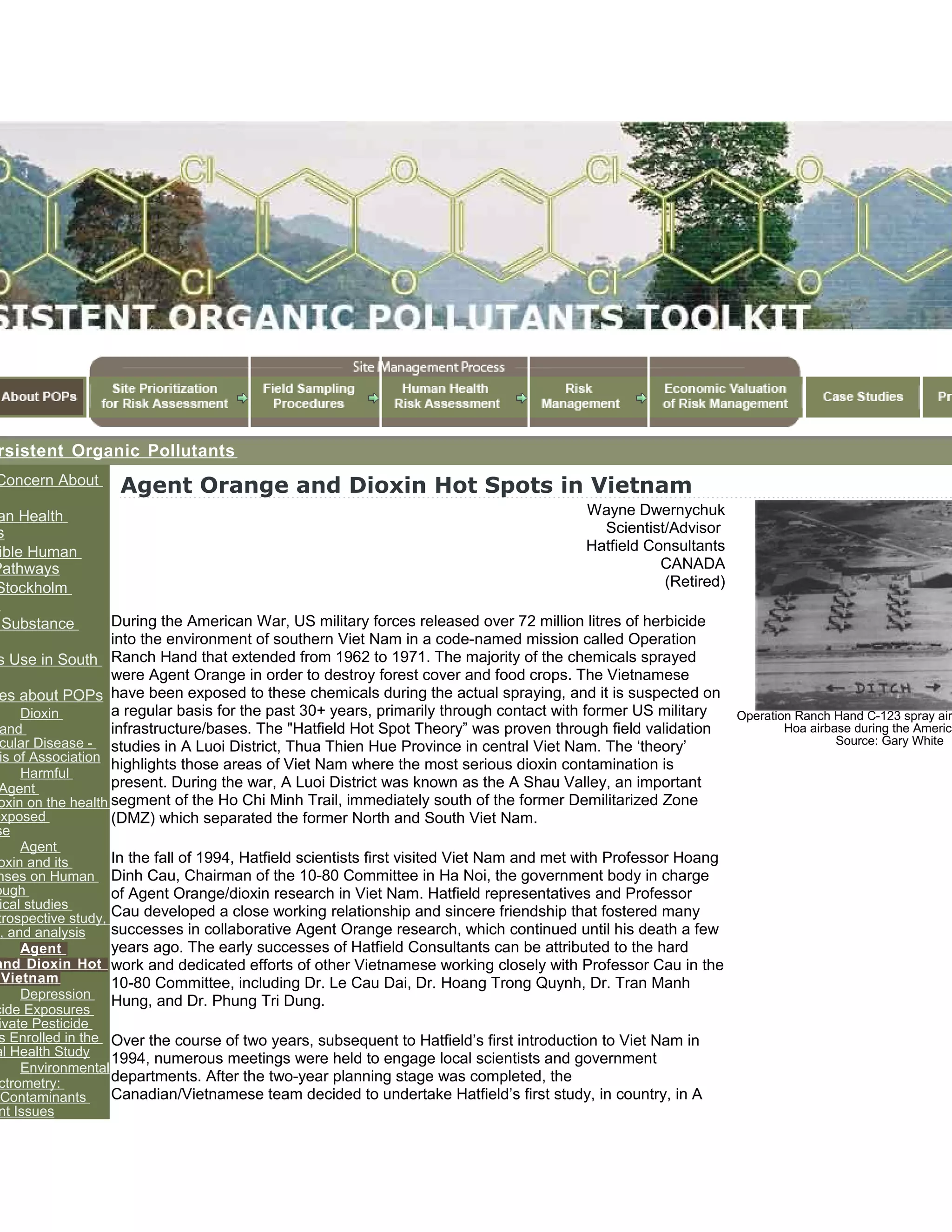 Agent orange and dioxin hot spots in vietnam persistent organic ...