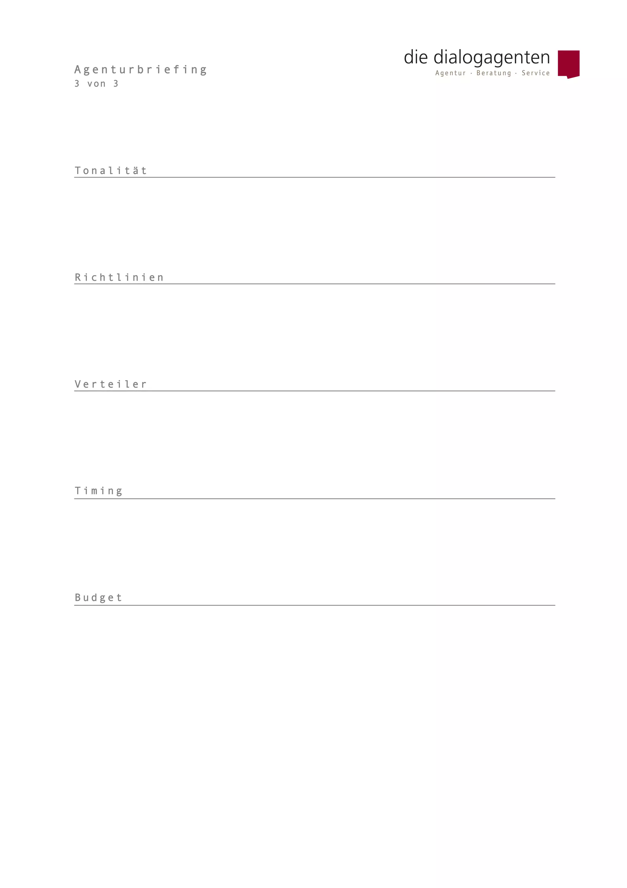 Agenturbriefing (Vorlage) - die dialogagenten | PDF
