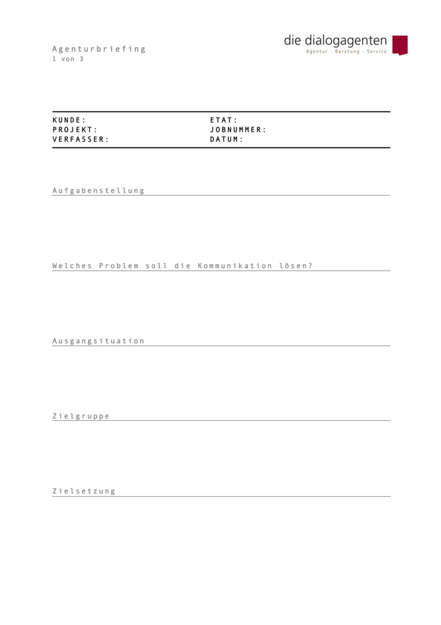 Agenturbriefing (Vorlage) - die dialogagenten | PDF
