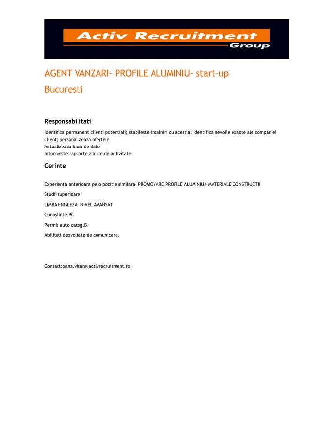 Agent vanzari profile aluminiu- start-up | PDF