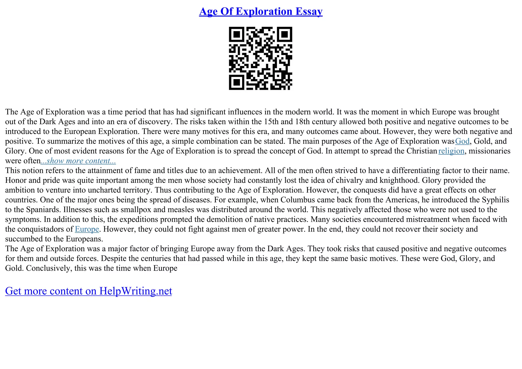 Age Of Discovery Essay | PDF