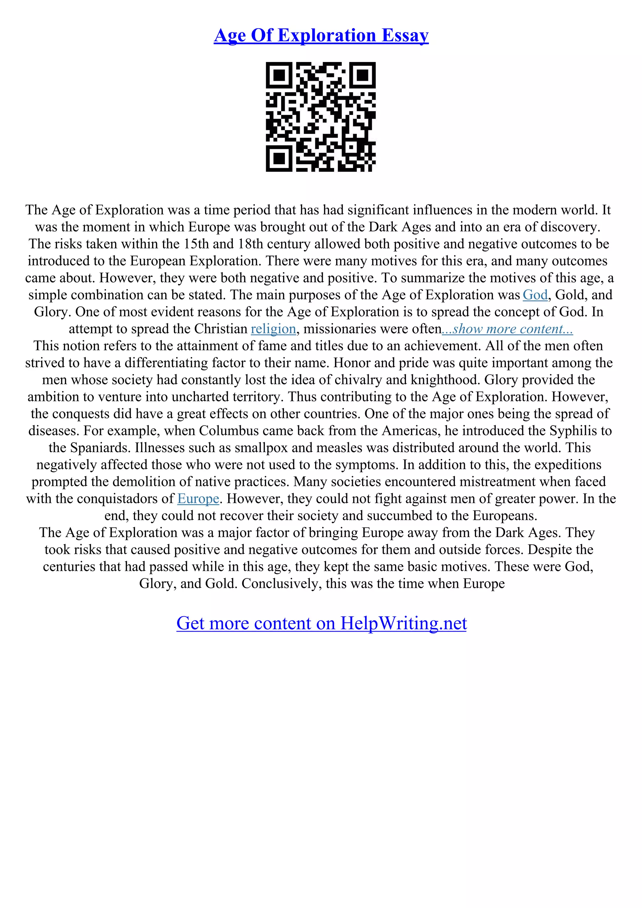 Age Of Exploration Essay | PDF
