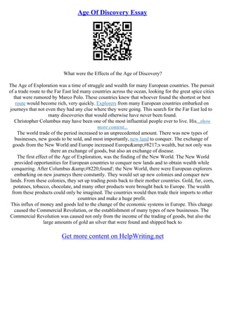 Age Of Exploration Essay | PDF