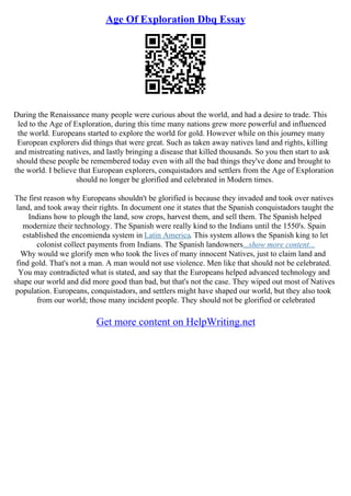 Age Of Exploration Essay | PDF