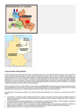 A geopolítica durante o período da ordem bipolar | PDF