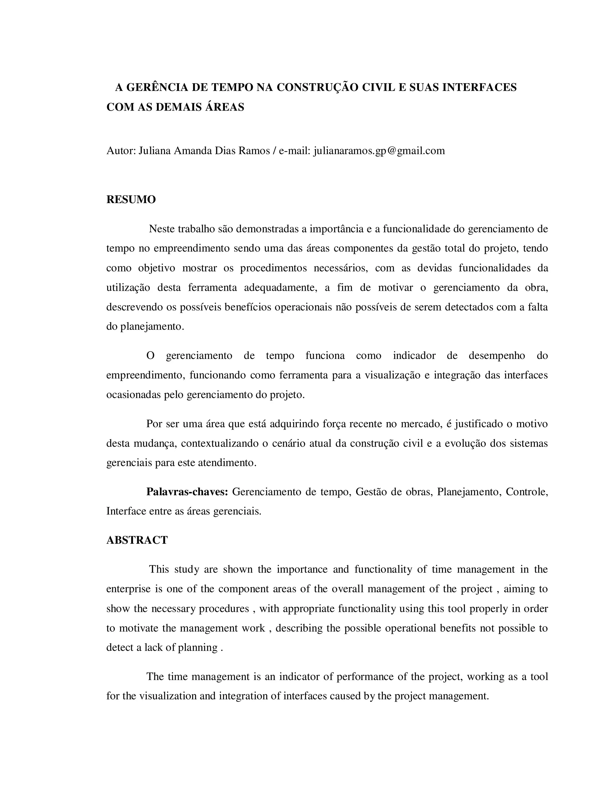 A gerência de tempo na construção civil e suas interfaces com as demais ...