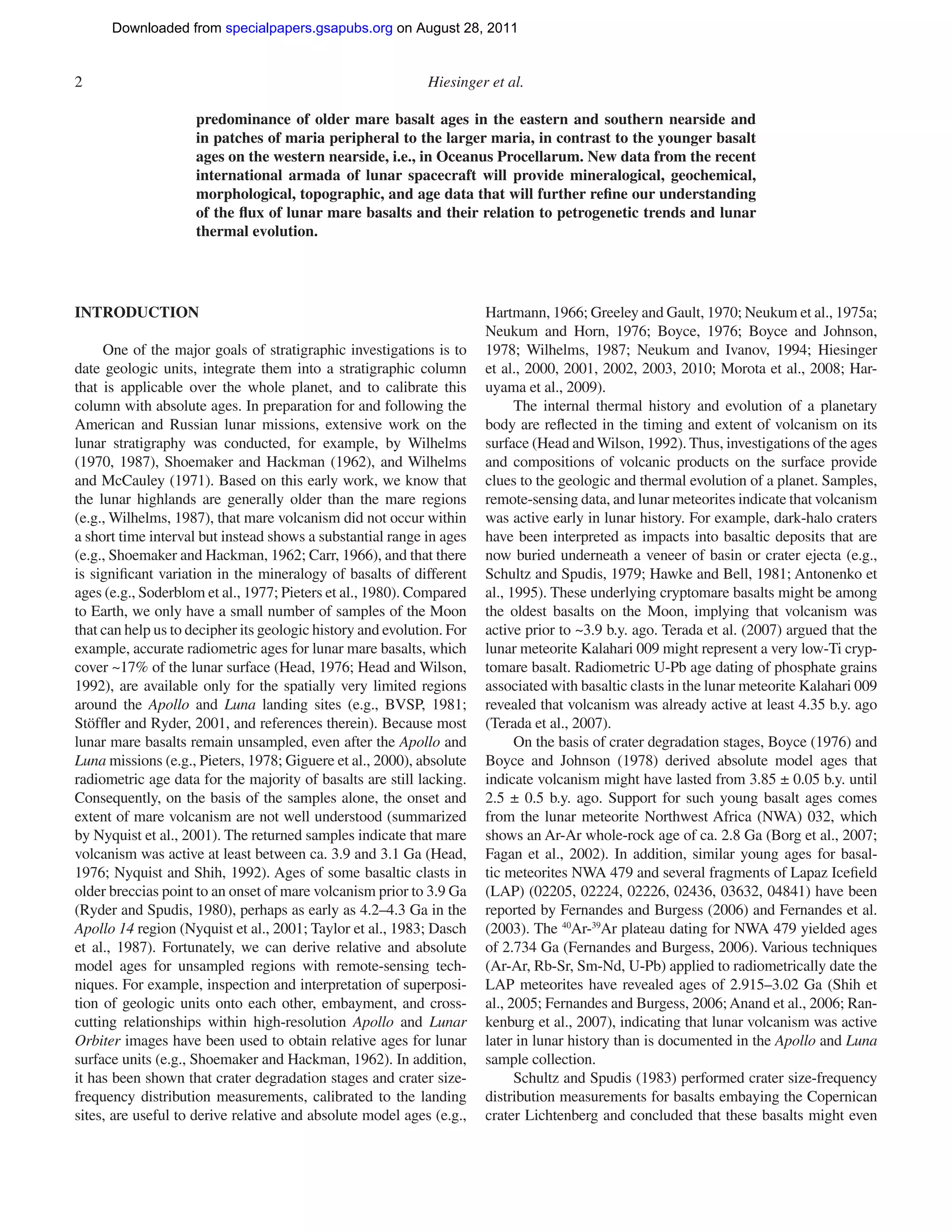 Ages and stratigraphy of lunar mare basalts a synthesis | PDF ...