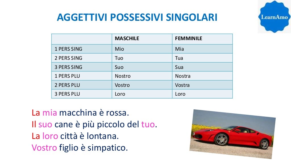 Lezione #11: aggettivi possessivi italiano (mio, tuo, suo, nostro, vo…