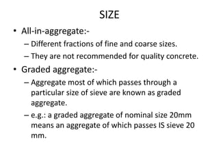 Aggregate - coarse aggregates, testing & limits | PPTX