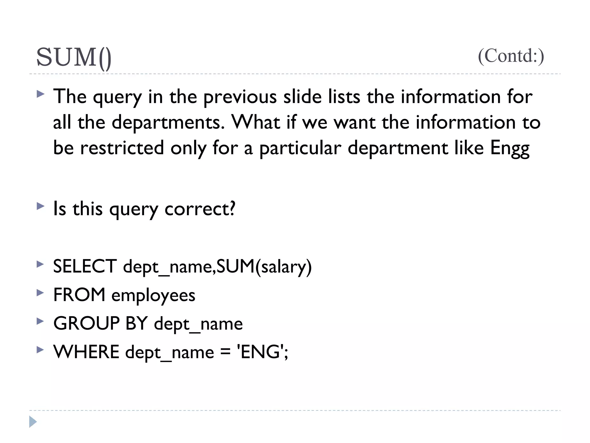 Php Mysql Aggregate Functions Ppt