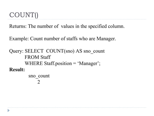 PHP mysql Aggregate functions | PPT