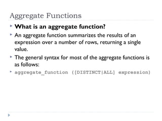 PHP mysql Aggregate functions | PPT
