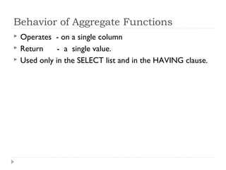 PHP mysql Aggregate functions | PPT
