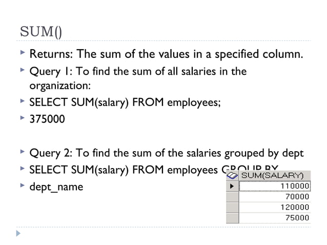 PHP mysql Aggregate functions | PPT