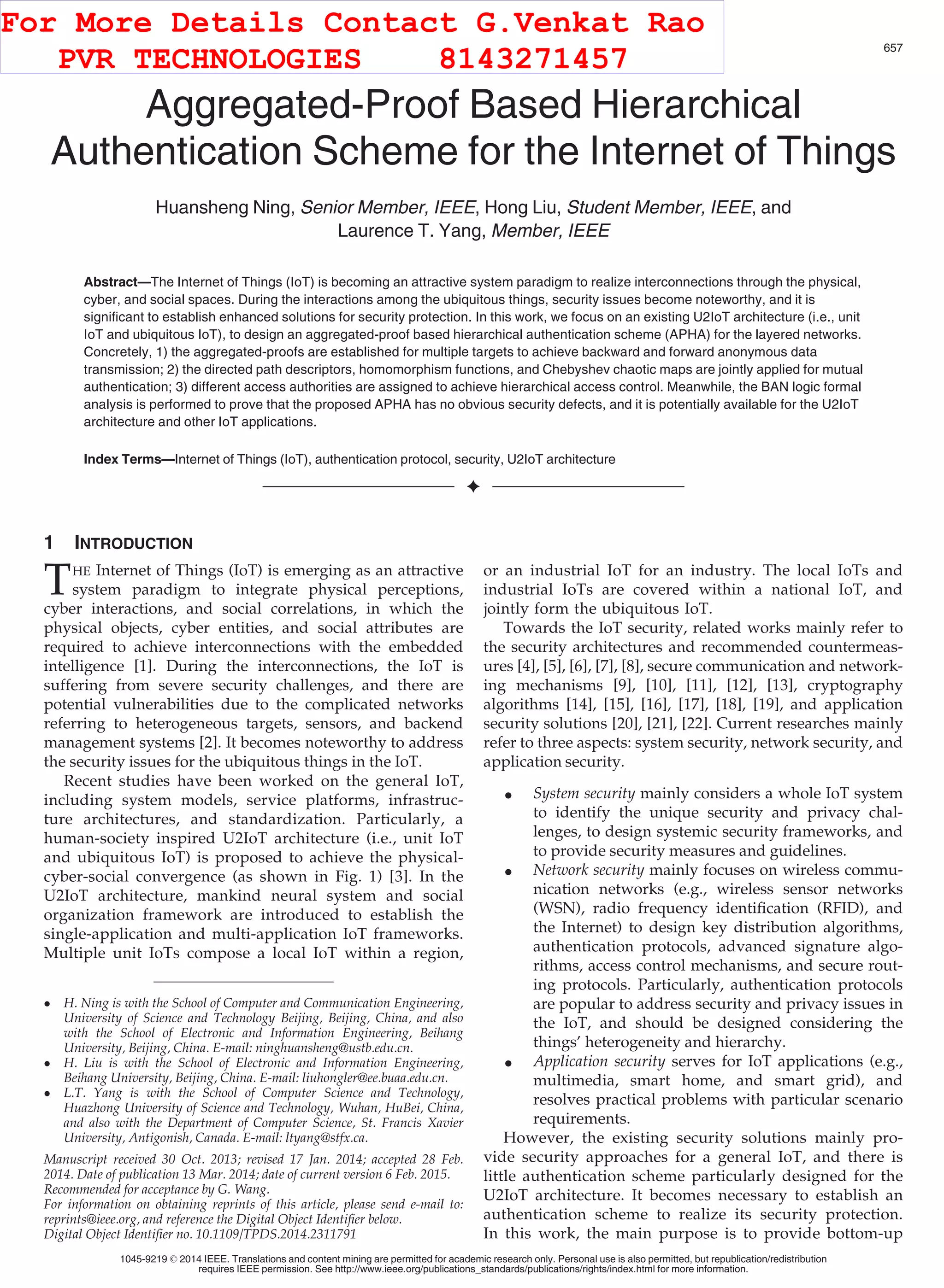 Aggregated proof based hierarchical authentication scheme for the internet of things | PDF