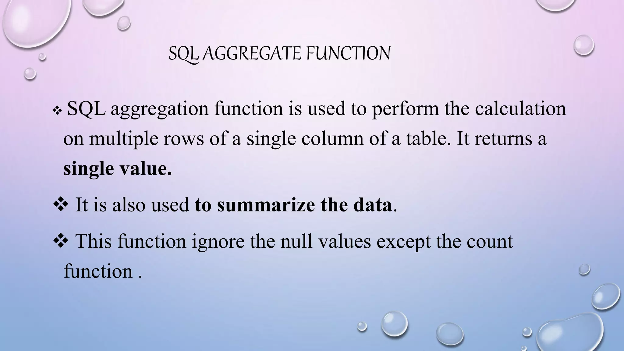 Aggregate Functionpptx Databases Computer Software And Applications