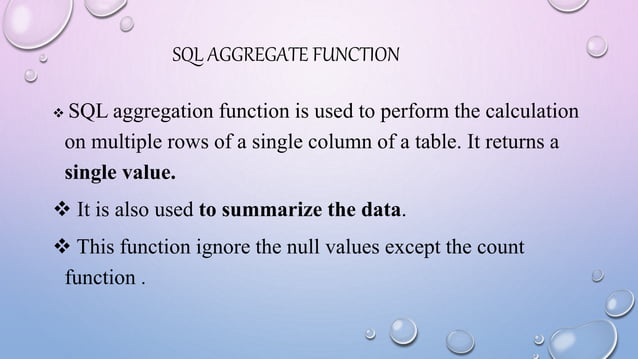 AGGREGATE FUNCTION.pptx | Databases | Computer Software and Applications