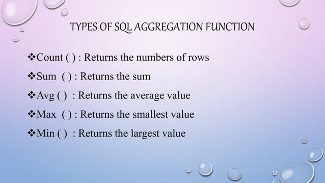 AGGREGATE FUNCTION.pptx | Databases | Computer Software and Applications
