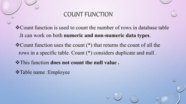 AGGREGATE FUNCTION.pptx | Databases | Computer Software and Applications