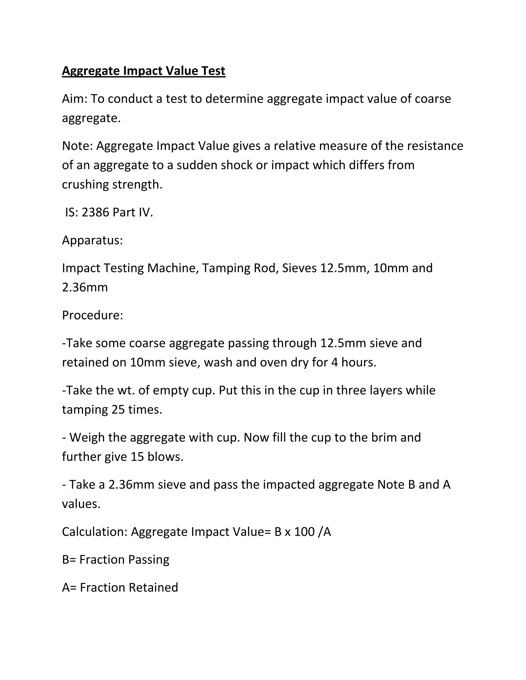 Aggregate impact value test | DOCX