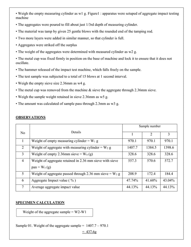 Aggregate impact value test experiment | PDF