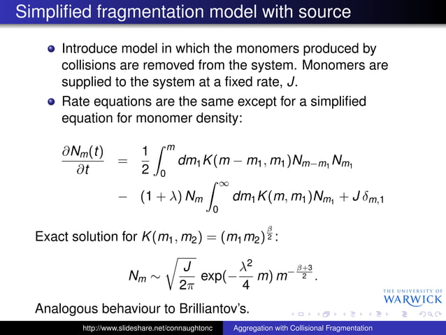 Cluster Cluster Aggregation With Complete Collisional Fragmentation Ppt