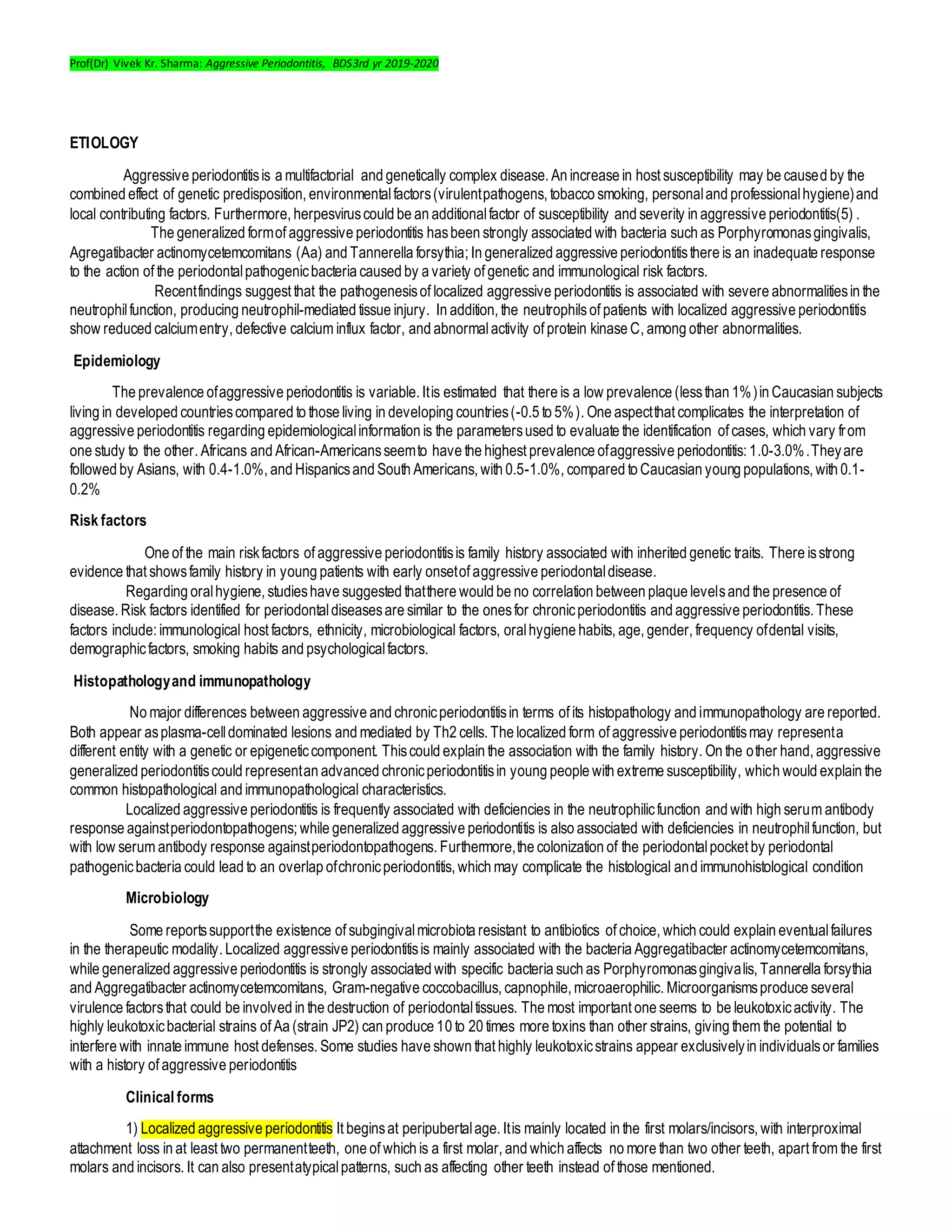 Aggressive periodontitis | PDF