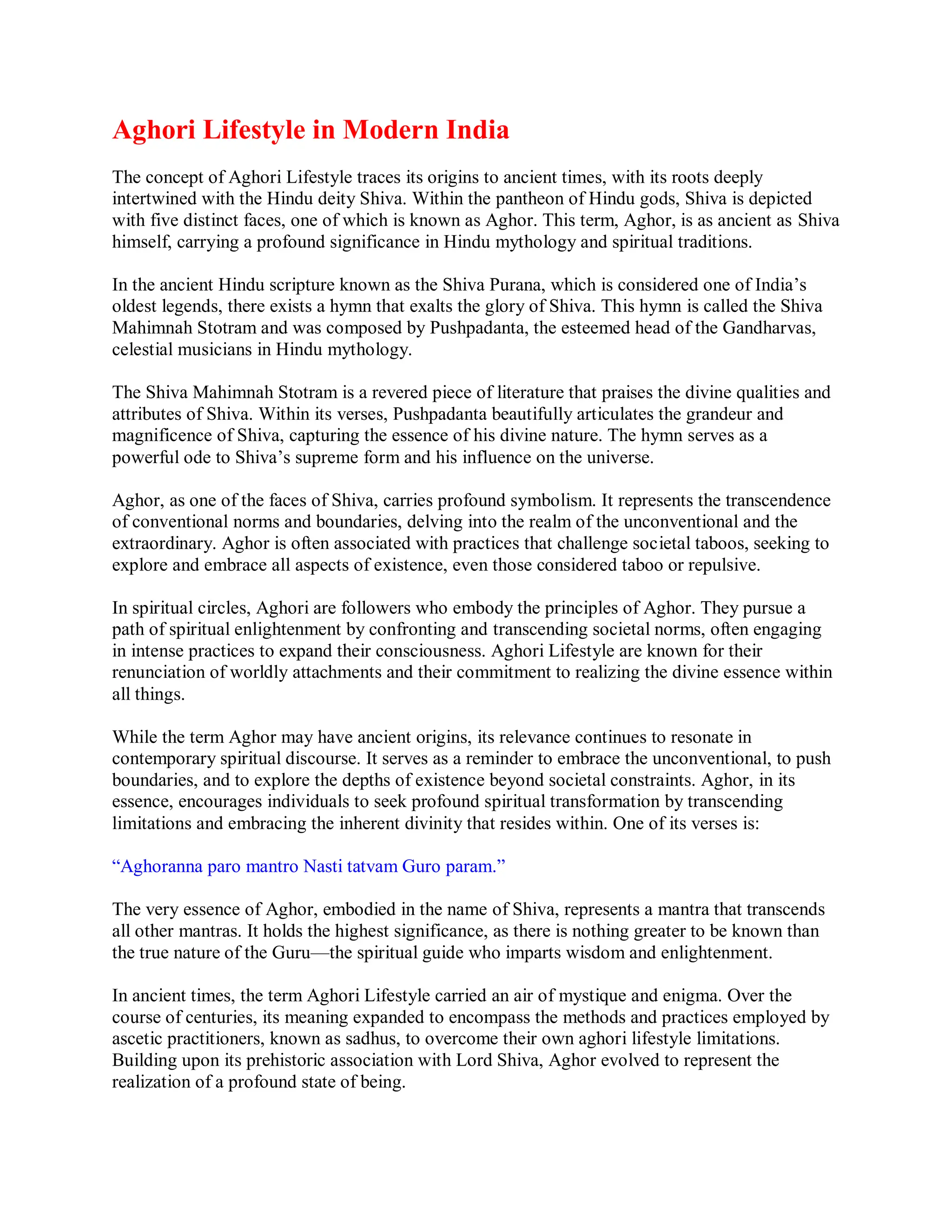 Aghori Lifestyle in Modern India.Aghoripdf | PDF