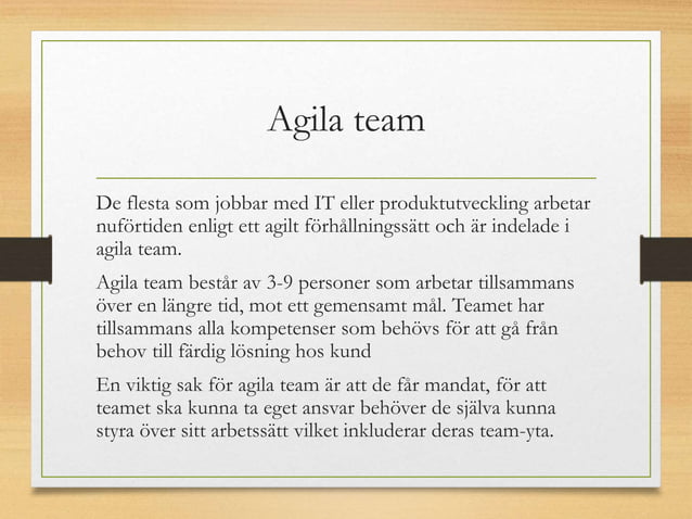 Agila team och deras arbetsmiljö | PPT