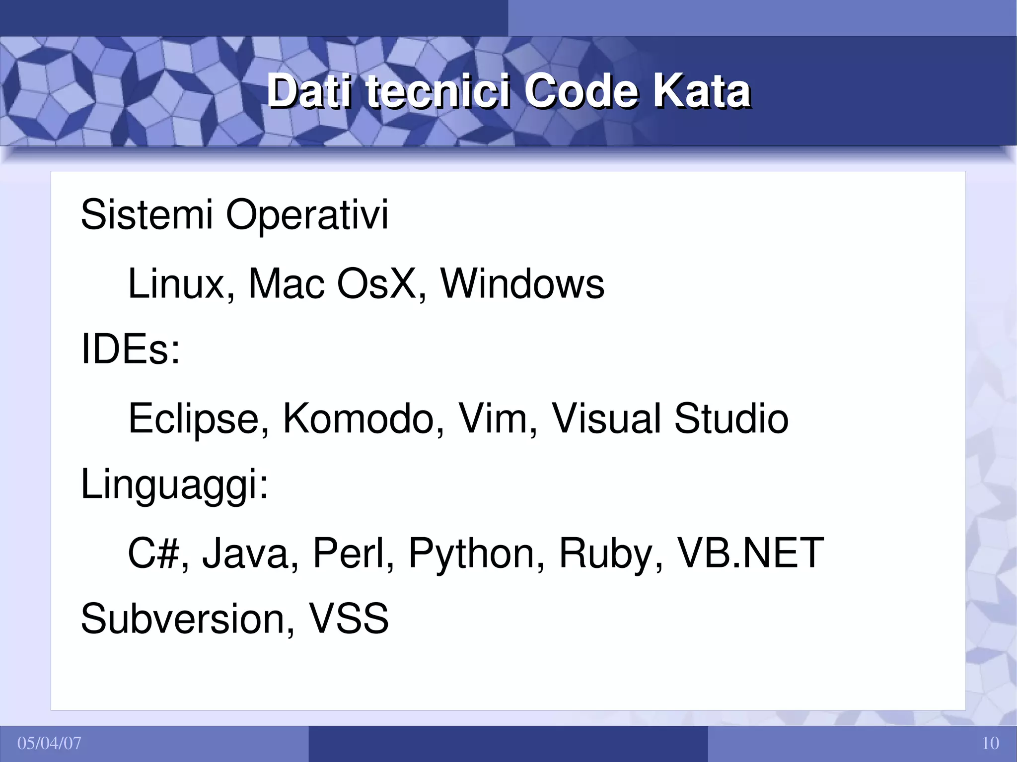 Esempio di code kata | PPT