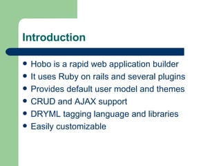 Agile Development With Hobo | PPT