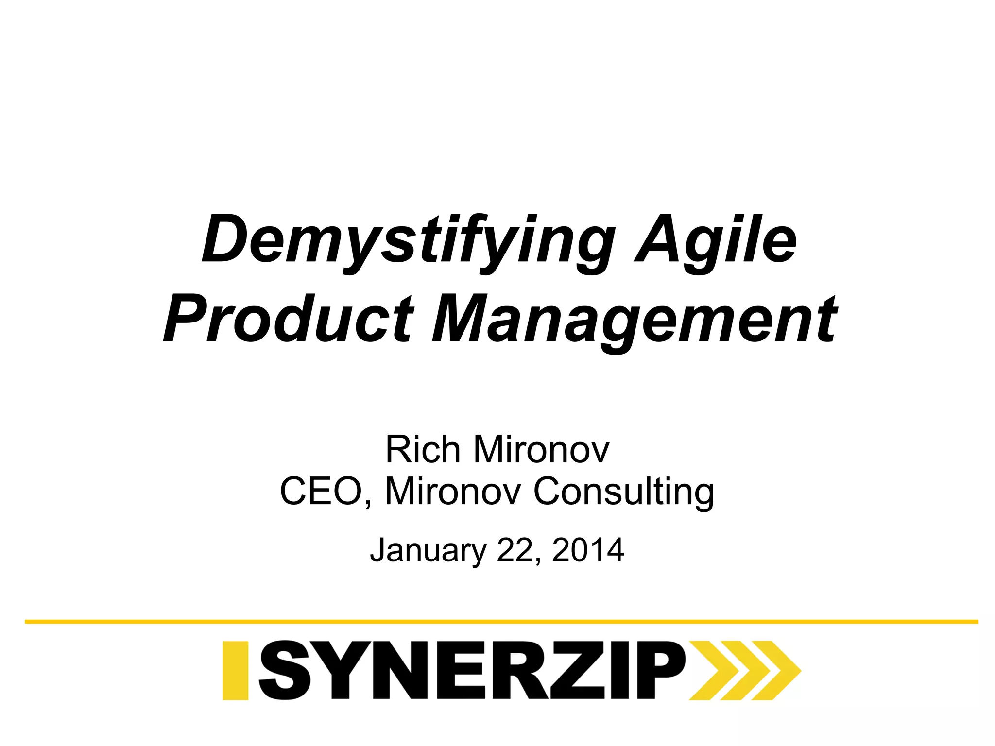 Demystifying Agile Product Management - By Rich Mironov | PDF
