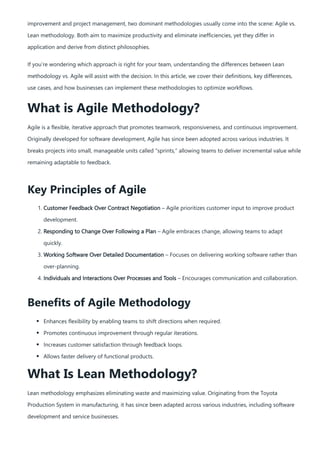 Agile vs. Lean Methodology: Key Differences & Benefits | PDF
