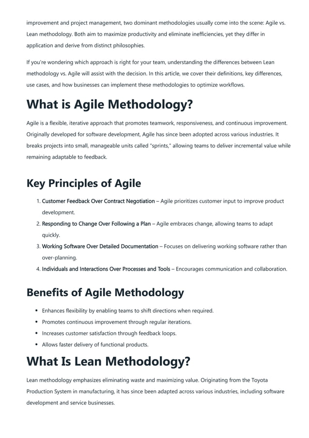 Agile vs. Lean Methodology: Key Differences & Benefits | PDF