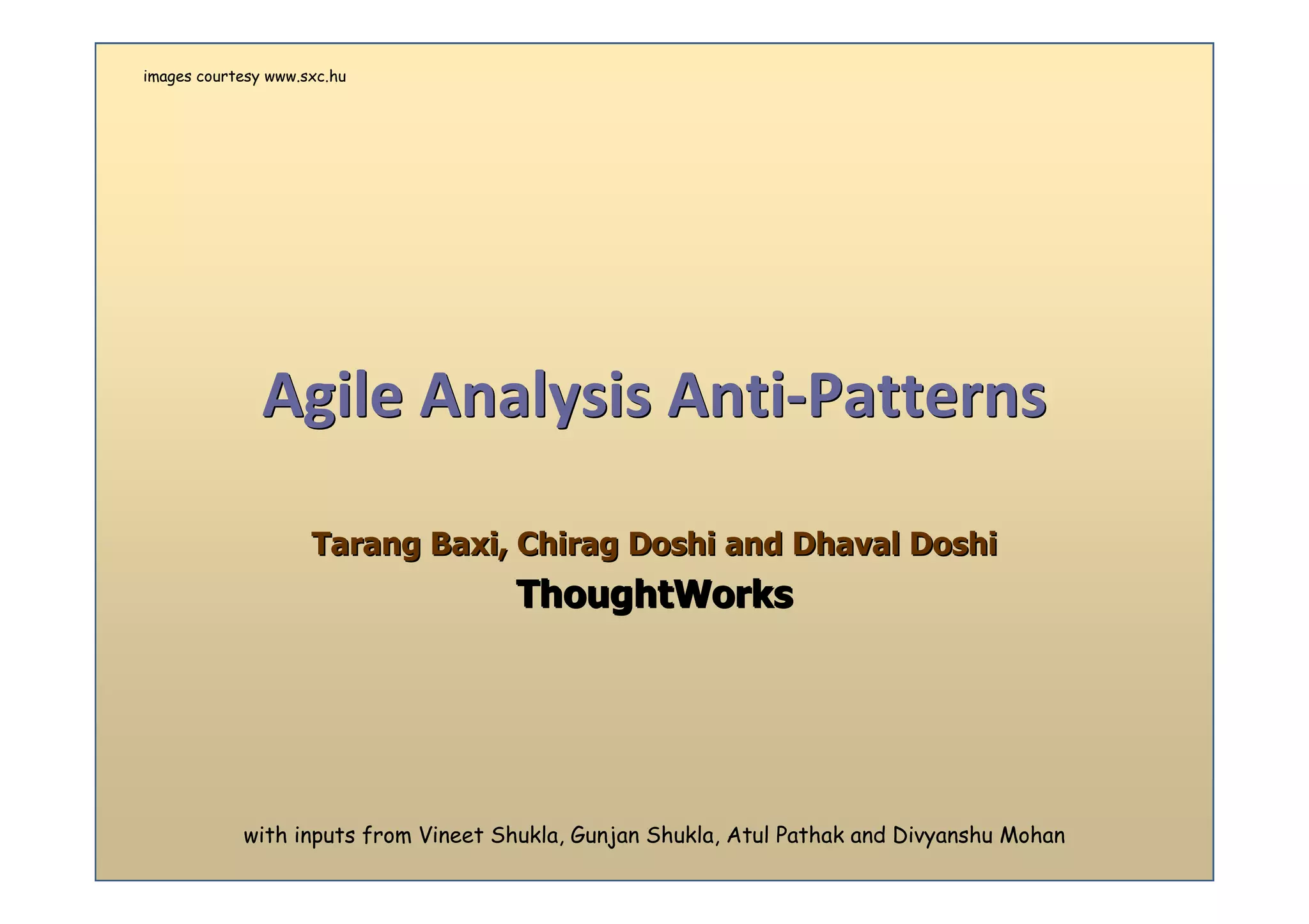 Agile Analysis Anti Patterns Pdf