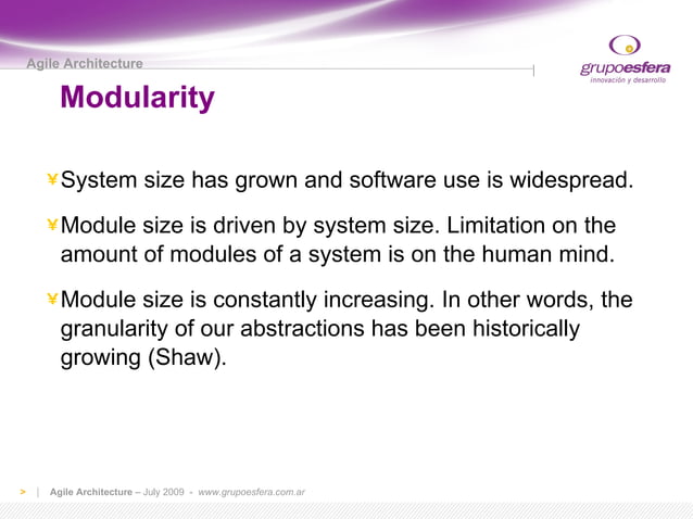 Agiles 2009 - Agile Architecture - Diego Fontdevila | PPT