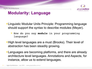 Agiles 2009 - Agile Architecture - Diego Fontdevila | PPT