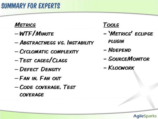 Agile code quality metrics | PPTX