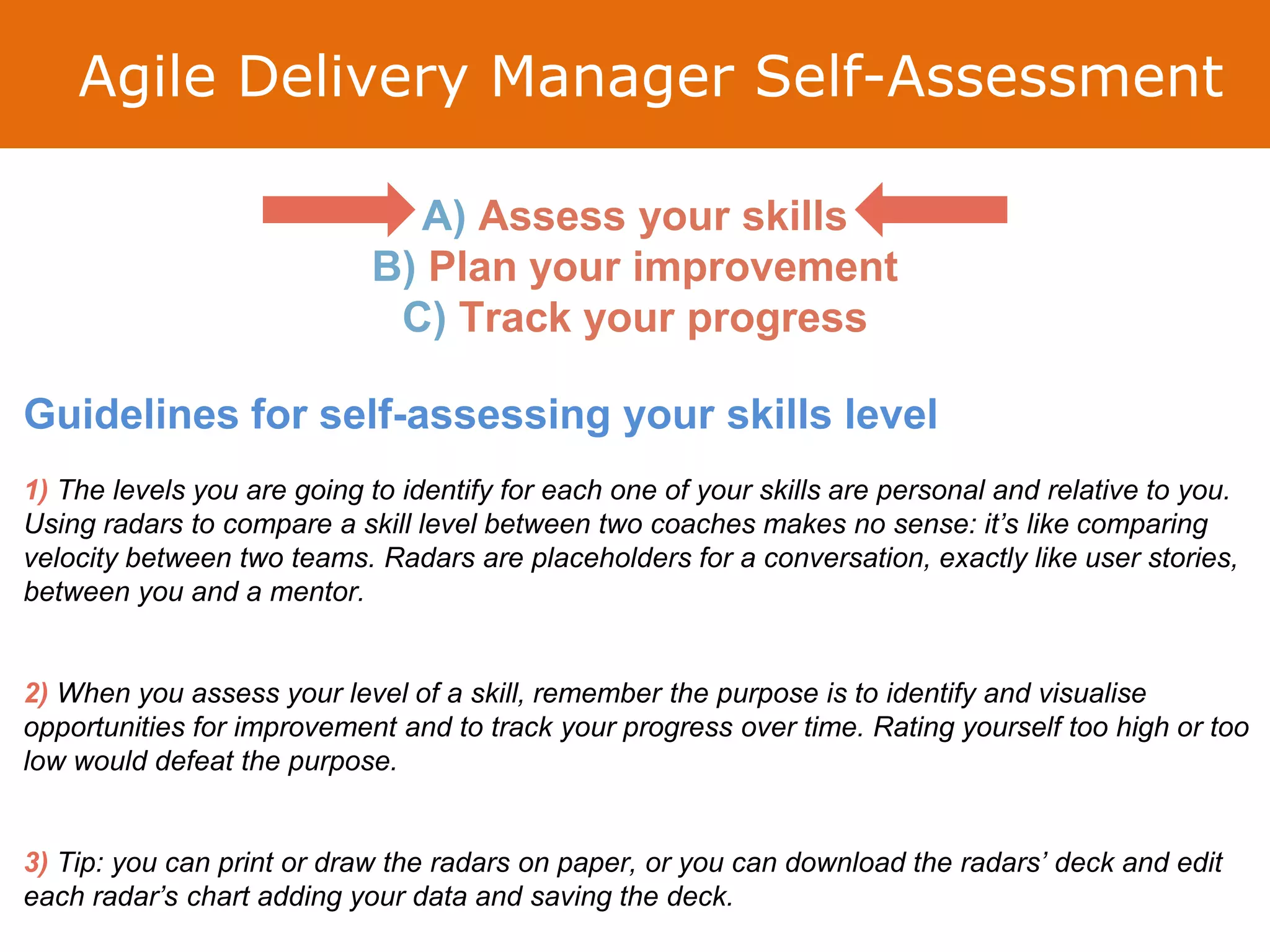 Agile Delivery Manager self-assessment radar | PPTX