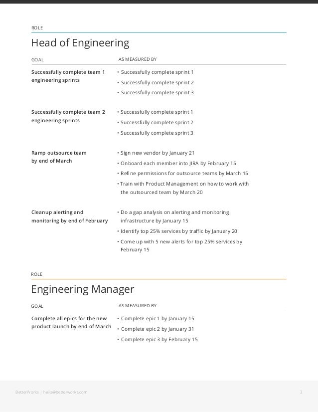 Goal Examples for Agile Engineering
