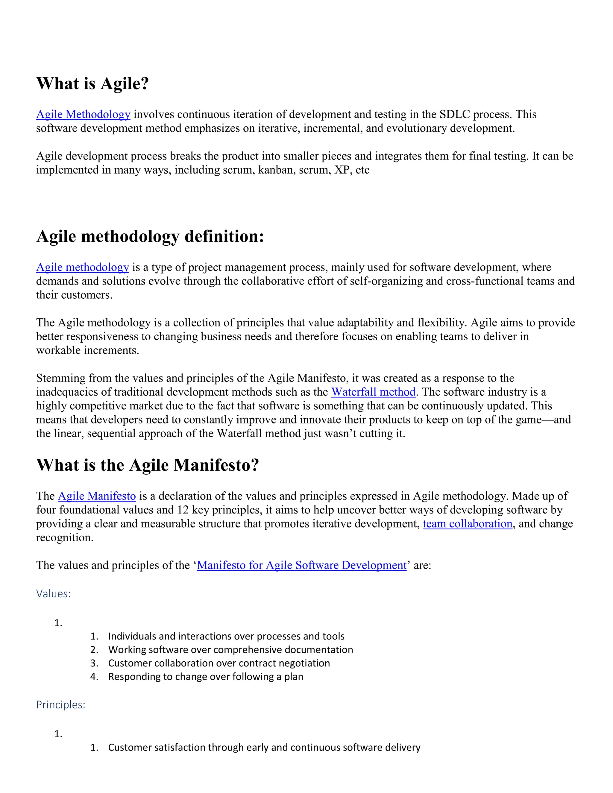 Agile methodology Interview Question Document File | DOCX