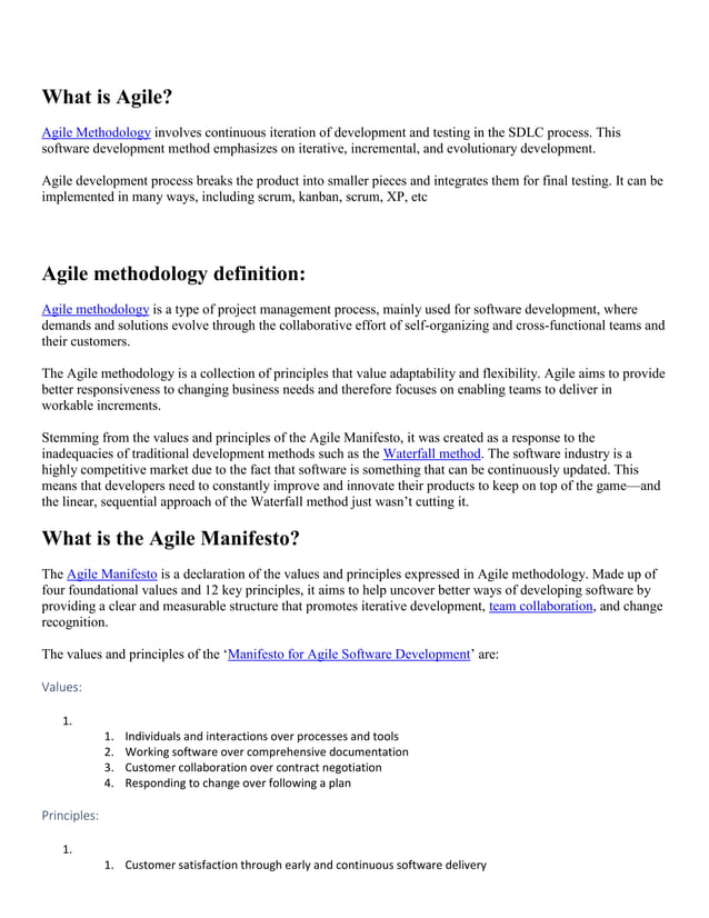 Agile methodology Interview Question Document File | DOCX