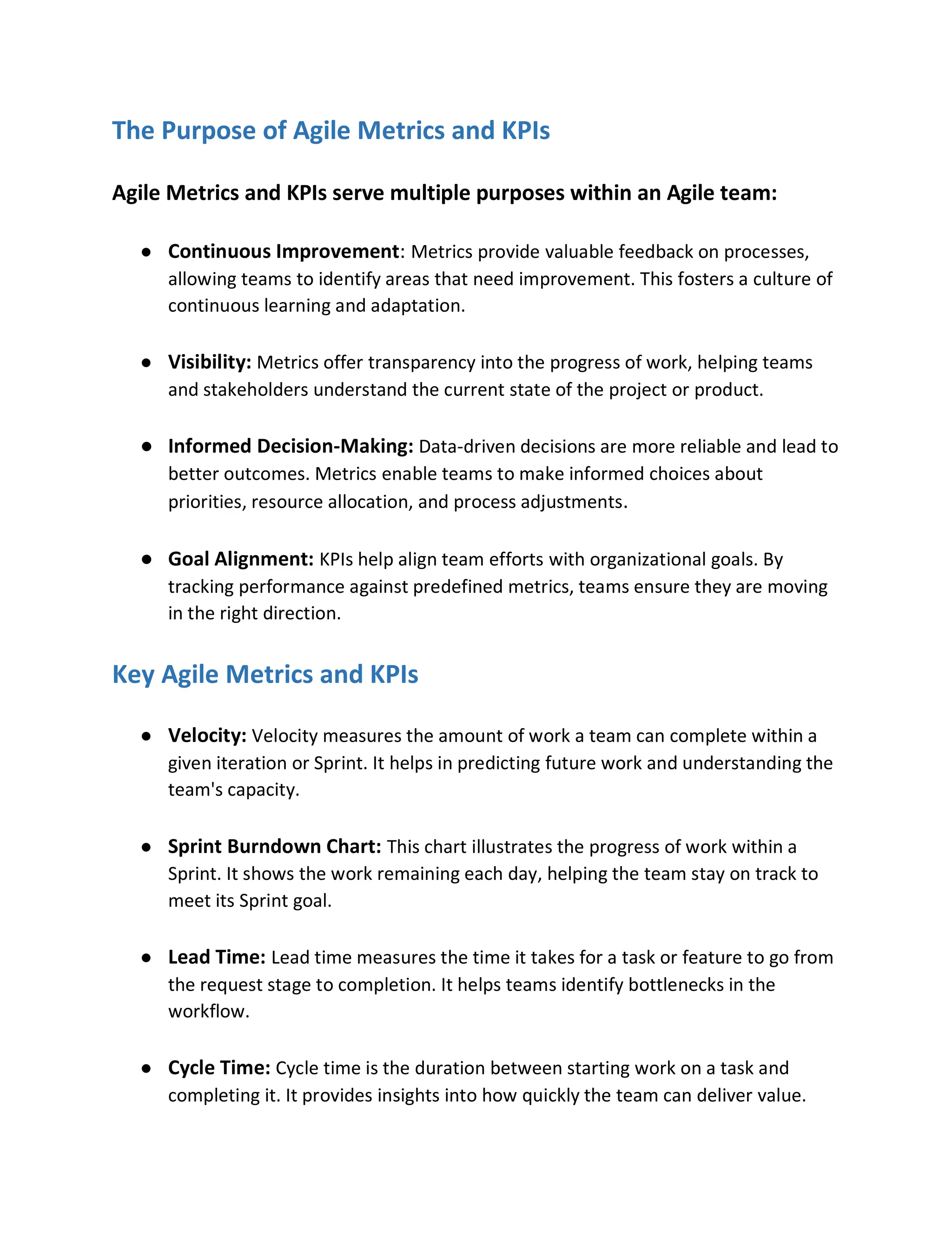Agile Metrics and KPIs: Measuring Team Performance | PDF