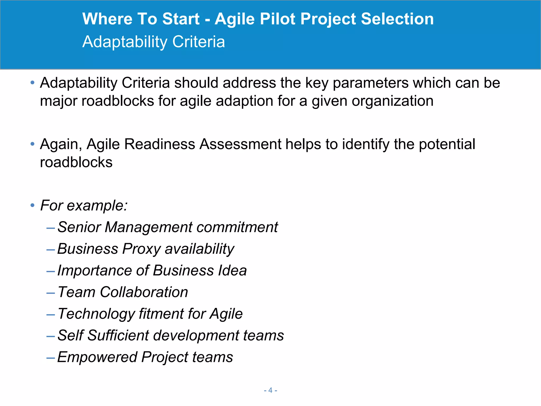 Agile pilot project selection | PPTX
