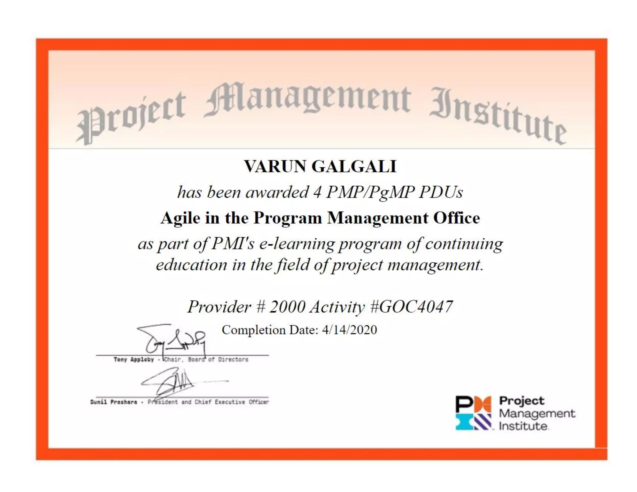 Agile Project Management PDU's certificate | PPT