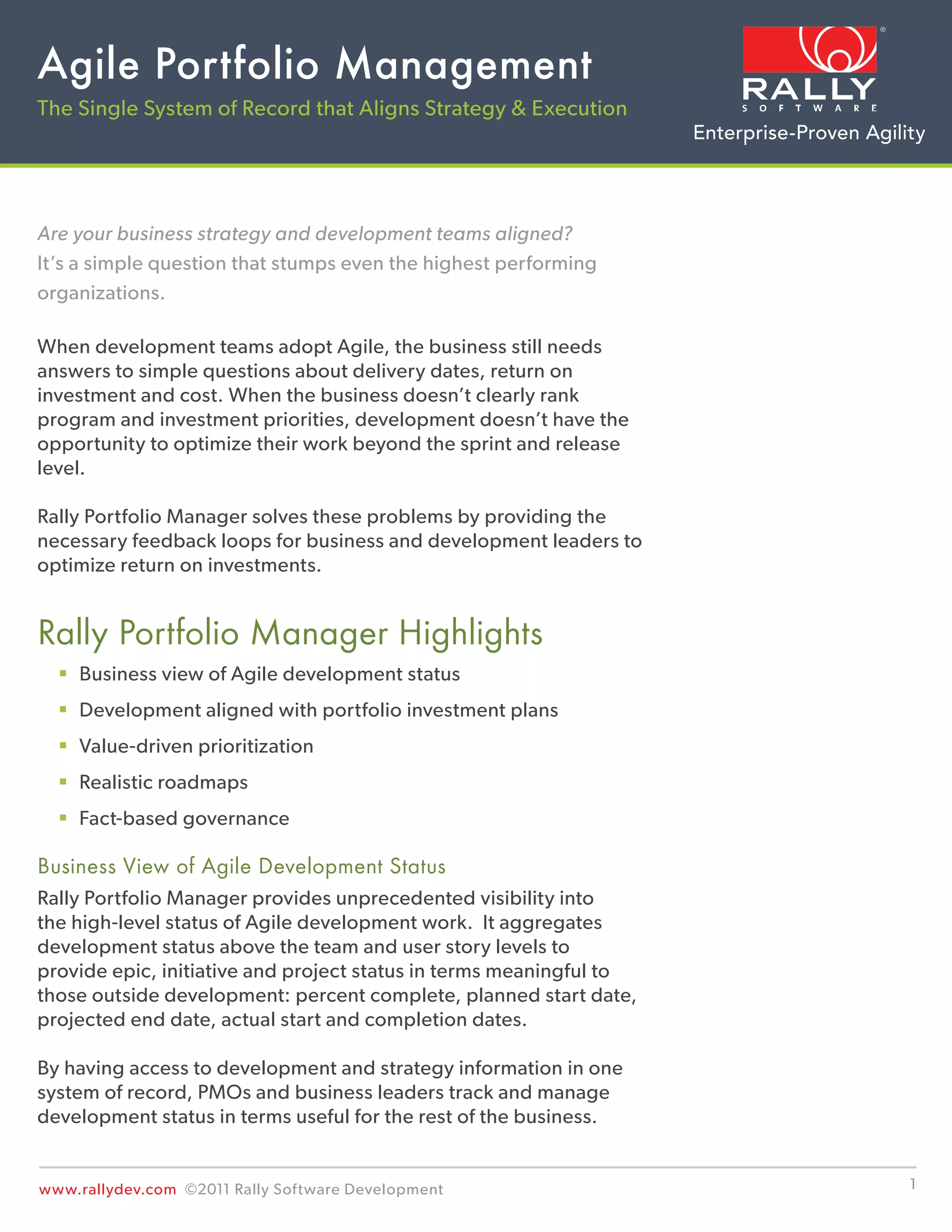 Agile Portfolio Management Datasheet | PDF
