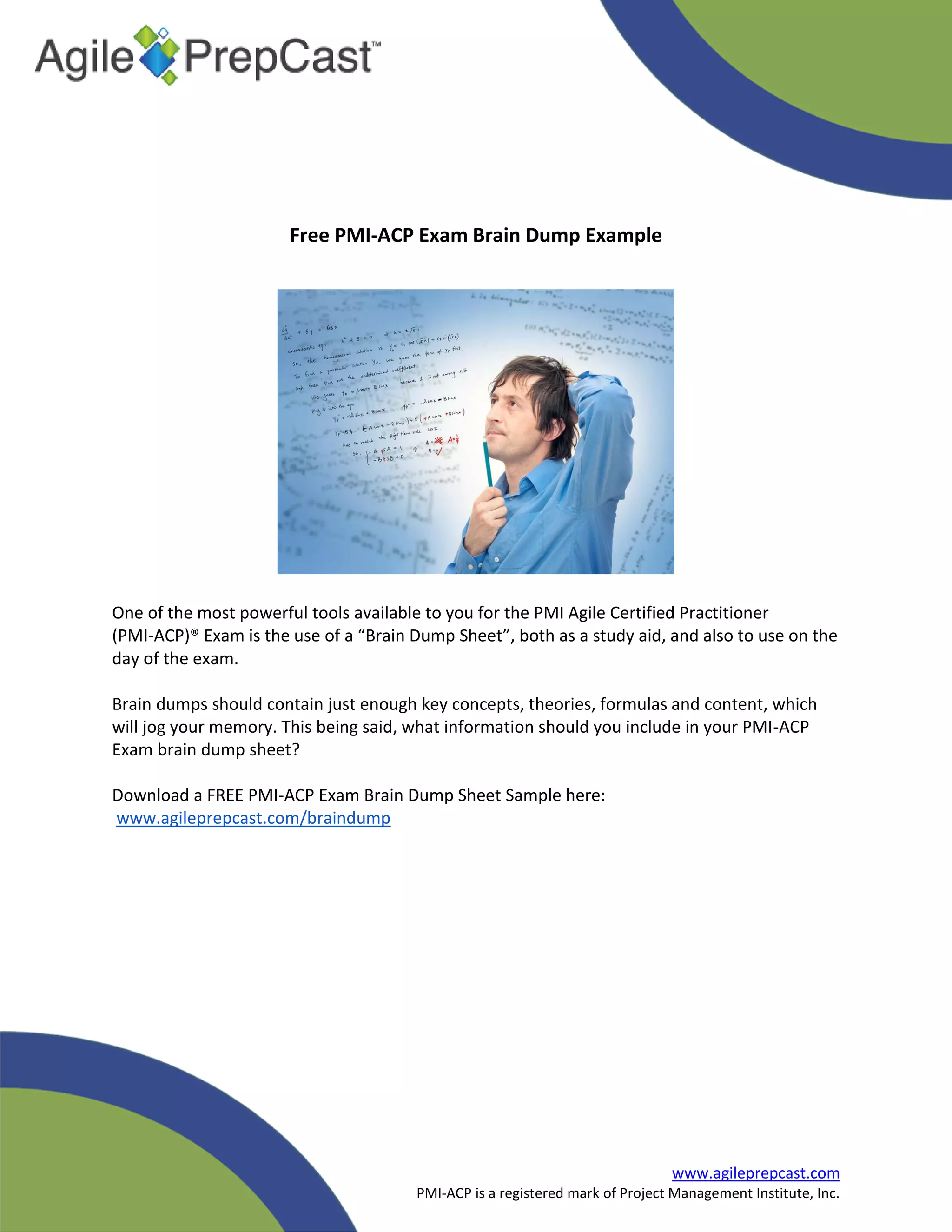 Free PMI-ACP Exam Brain Dump Example | PDF