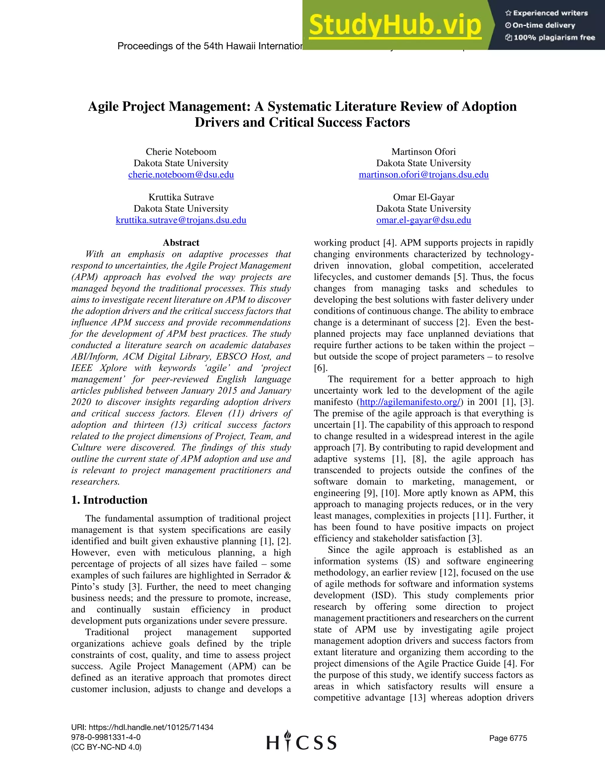 Agile Project Management A Systematic Literature Review Of Adoption ...